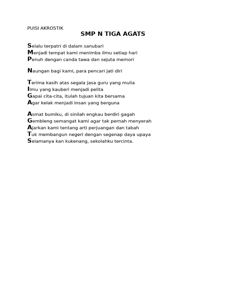 Puisi Akrostik untuk Sekolah SMP N Tiga | PDF