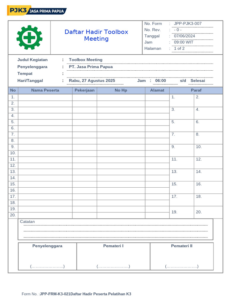 Absensi Training | PDF