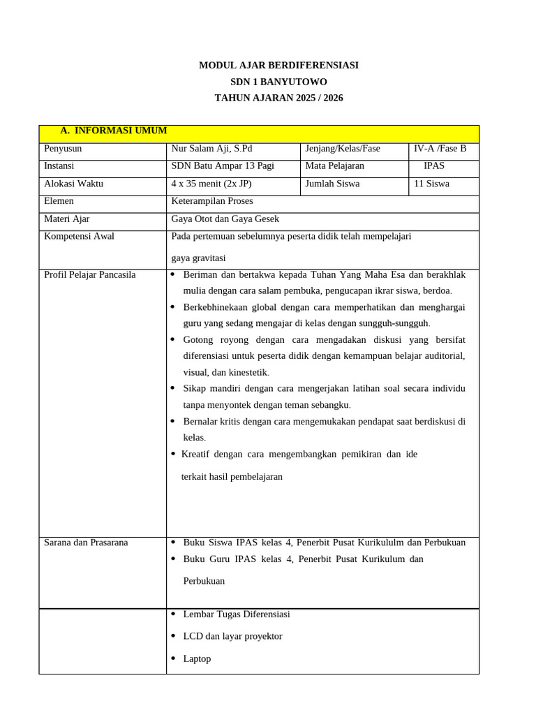 Modul Ajar Berdiferensiasi (2) | PDF