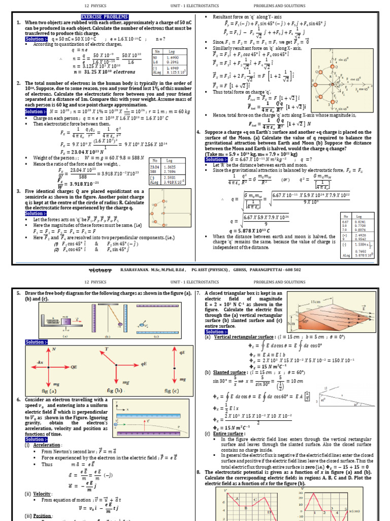 12 Phy Unsolved Sum Only EM 2024 | PDF | Electric Field | Force