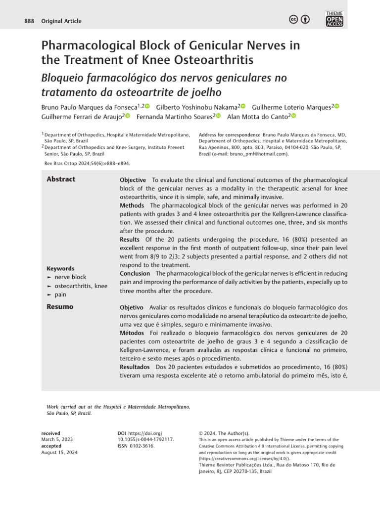 Pharmacological Block of Genicular Nerves | PDF | Osteoarthritis ...