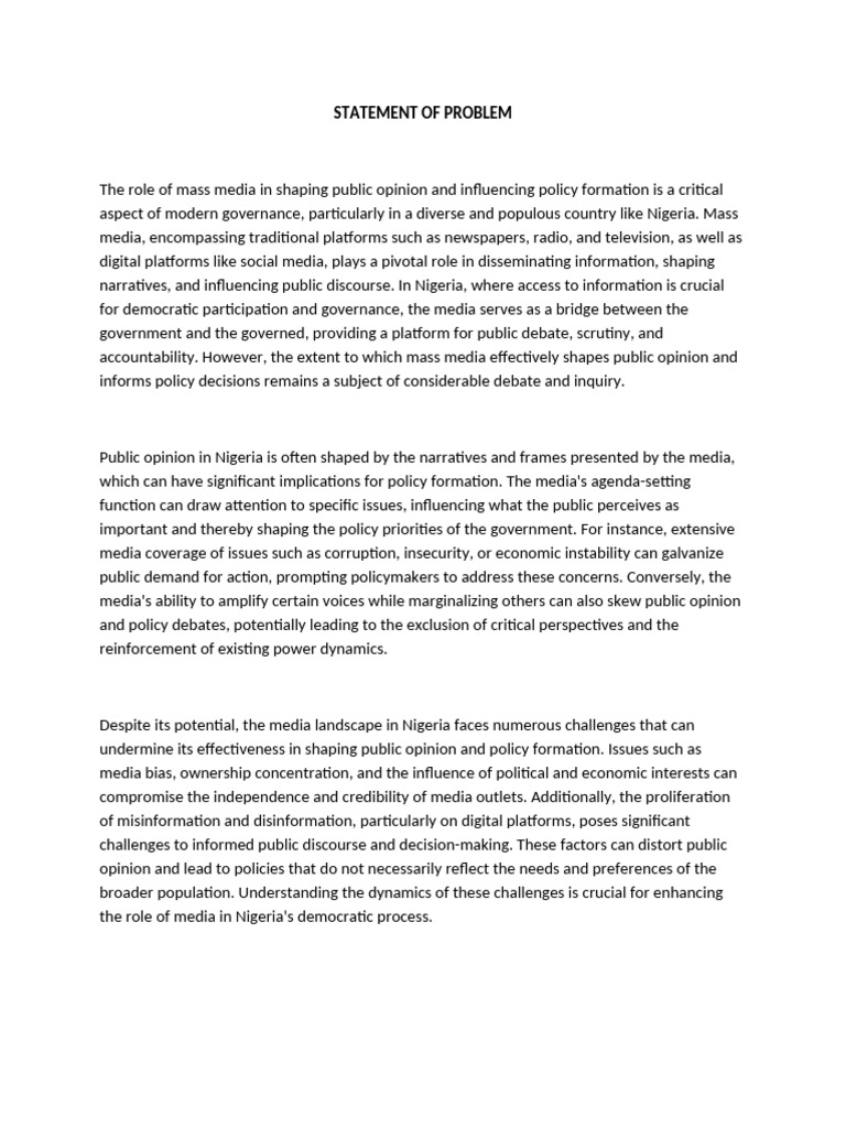 Statement of Problem | PDF | Public Opinion | Governance