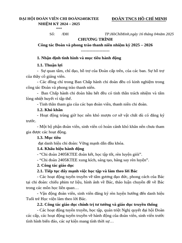 DH 06 DCT - Chuong Trinh Cong Tac Doan Nhiem Ky Moi | PDF