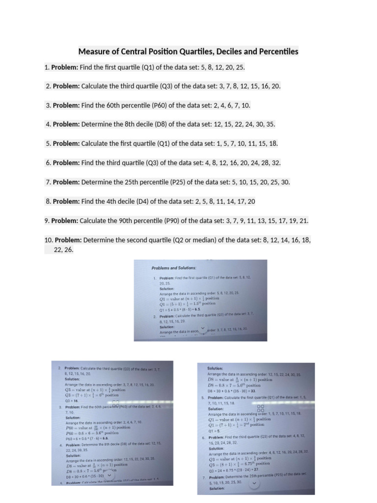 Measure of Central Position Quartiles, Deciles and Percentiles ...