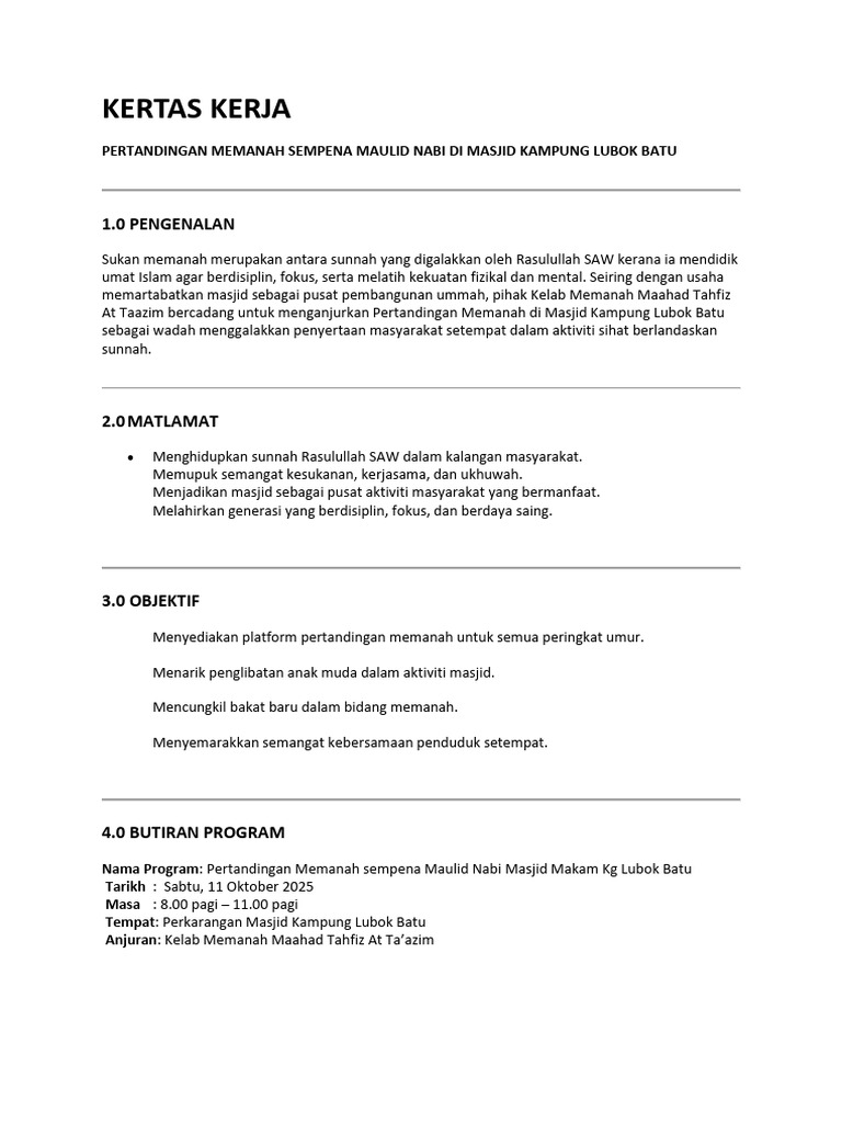 Kertas Kerja Pertandingan | PDF