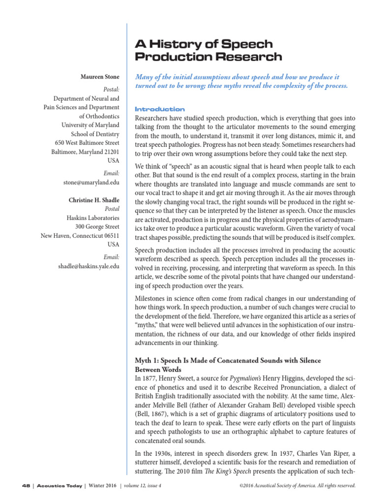 Myths in Speech Production Research | PDF | Sound | Speech