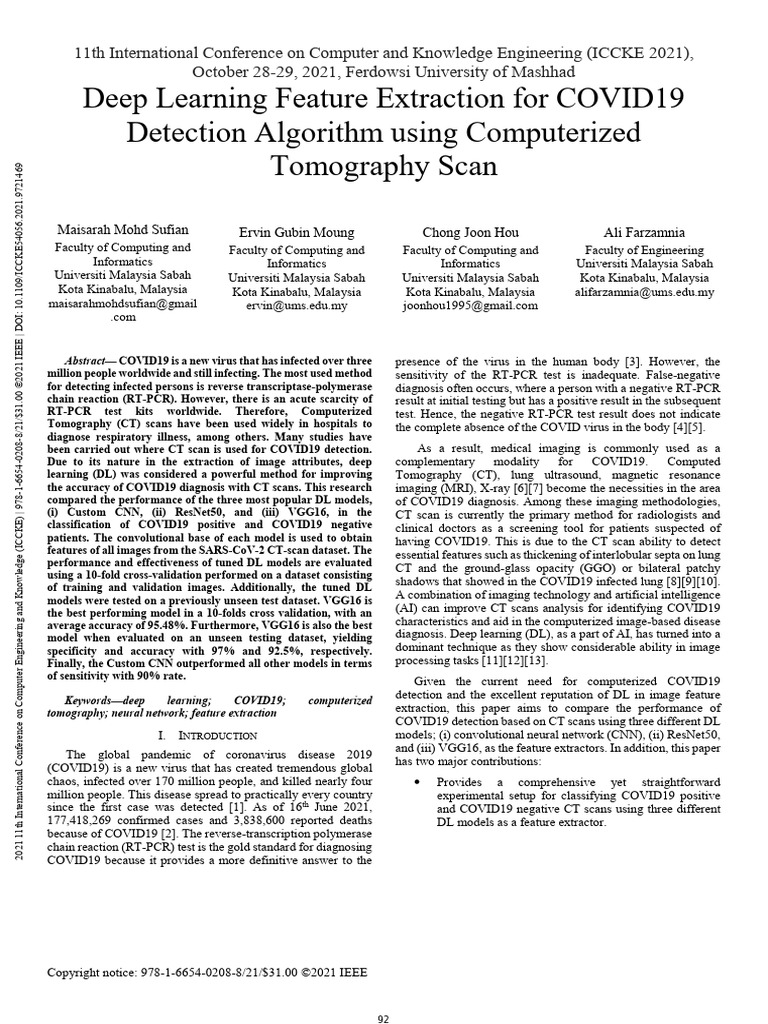Deep Learning Feature Extraction For COVID19 Detection Algorithm Using ...