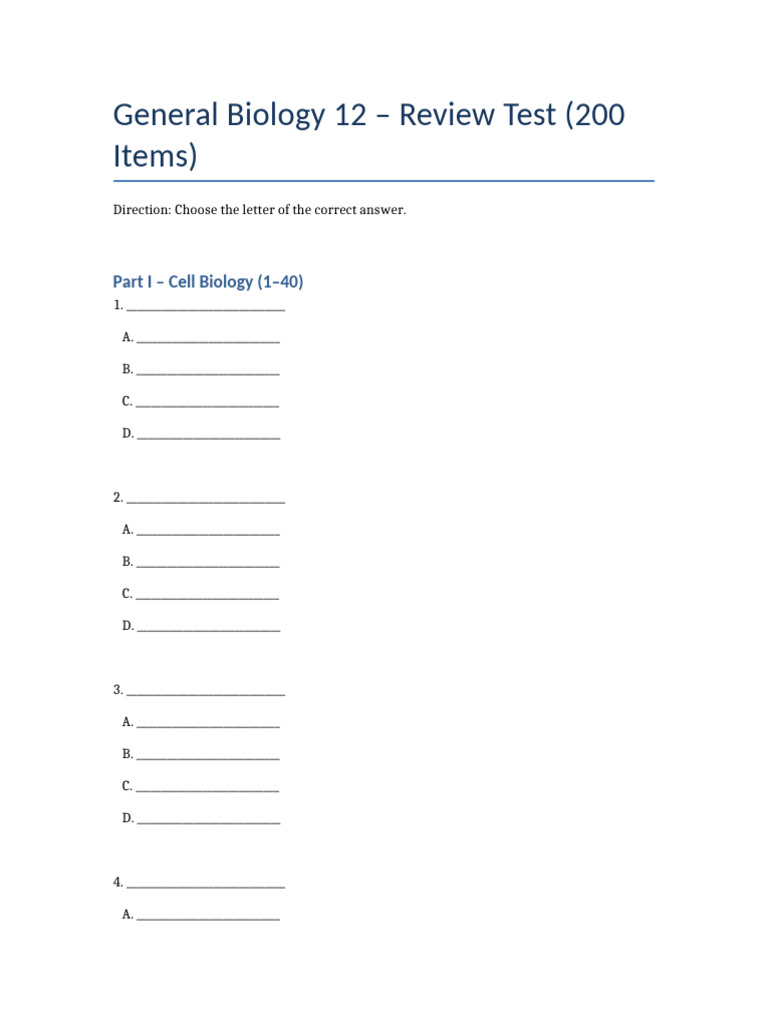 General Biology 12 Review Test | PDF | Chess | Chess Theory