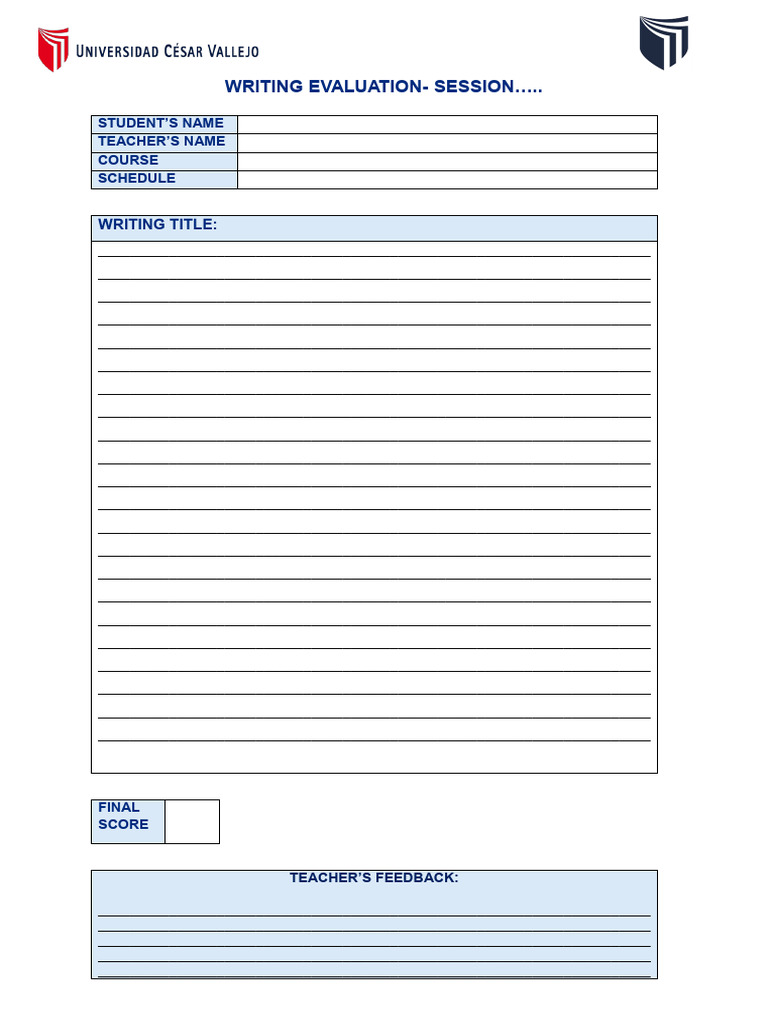 Writing Evaluation Session Template | PDF