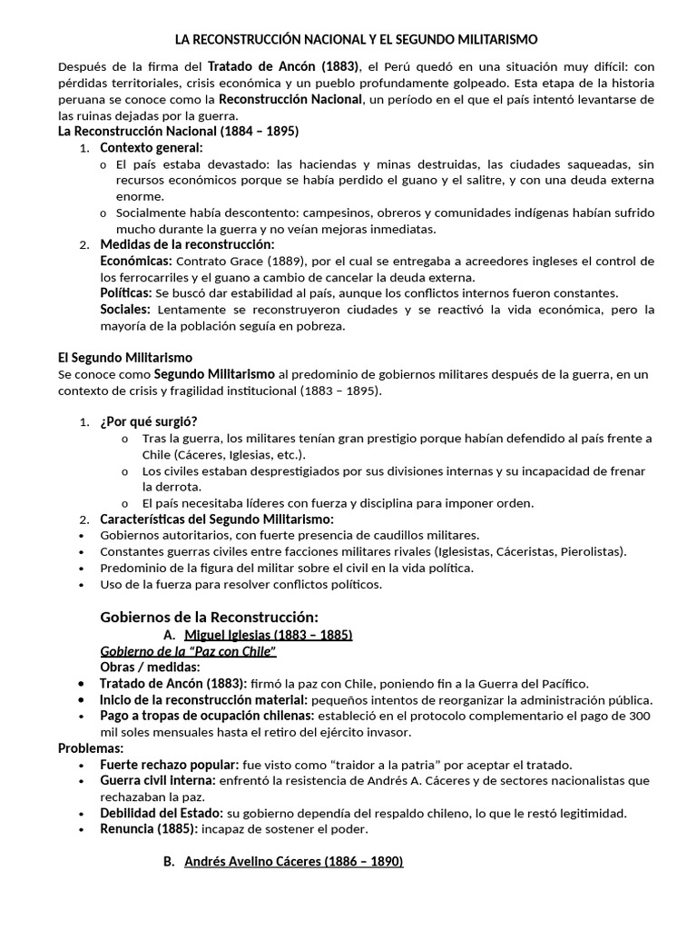 La Recontruccion Nacional y El Segundo Militarismo | PDF | Perú