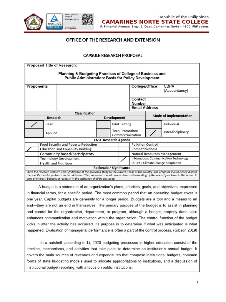 Planning & Budgeting in CBPA Research | PDF | Methodology | Questionnaire