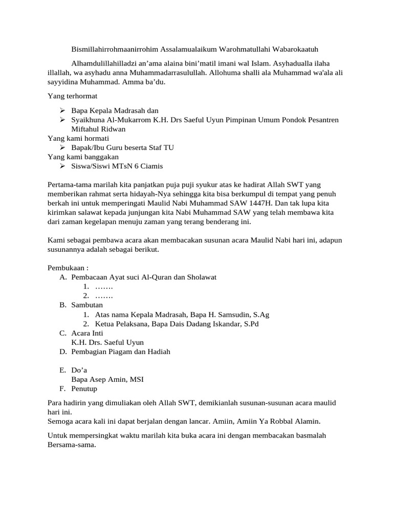 Susunan Acara Maulid Nabi 1447H | PDF