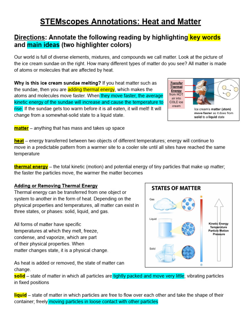 Haolong Qi - STEMscopedia - Heat and Matter | PDF | Heat | Temperature