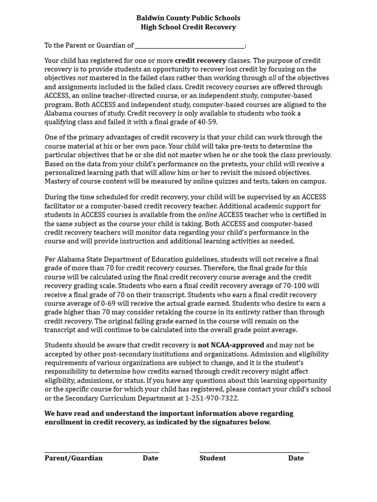 Baldwin County High School Credit Recovery | PDF | Teachers | Intelligence