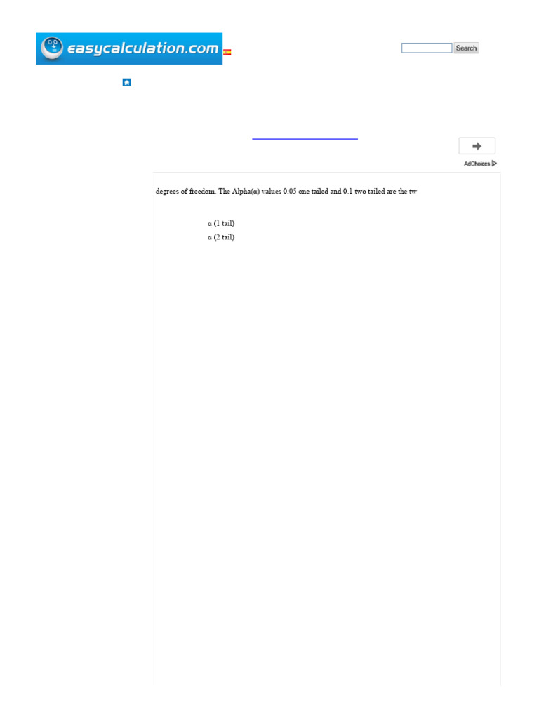 T Distribution Critical Values Table | PDF | Mathematics | Calculator