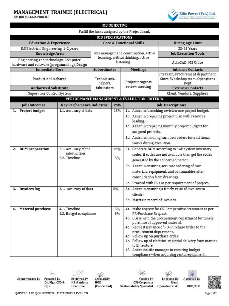 Electrical Management Trainee Job Profile | PDF | Procurement | Business
