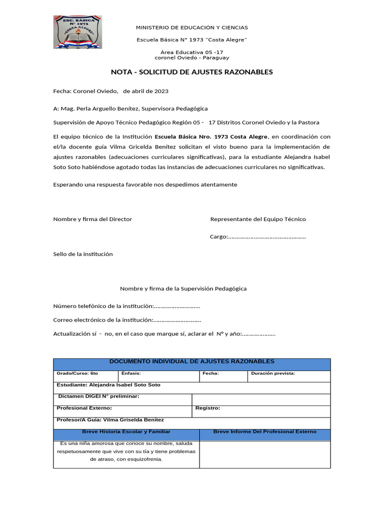 Documentos de Ajuste Razonable 2023 Alejandra | PDF | Evaluación | Aprendizaje