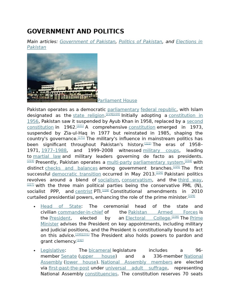 Goverment & Politics of Pakistan | PDF | Pakistan | Government