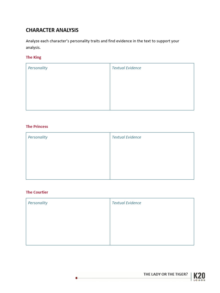 Character Analysis-The Lady or The Tiger | PDF