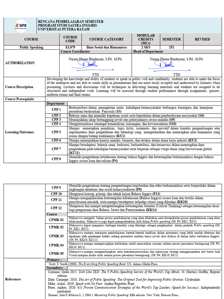 EL079 Public Speaking RPS 251 | PDF | Educational Assessment | Learning