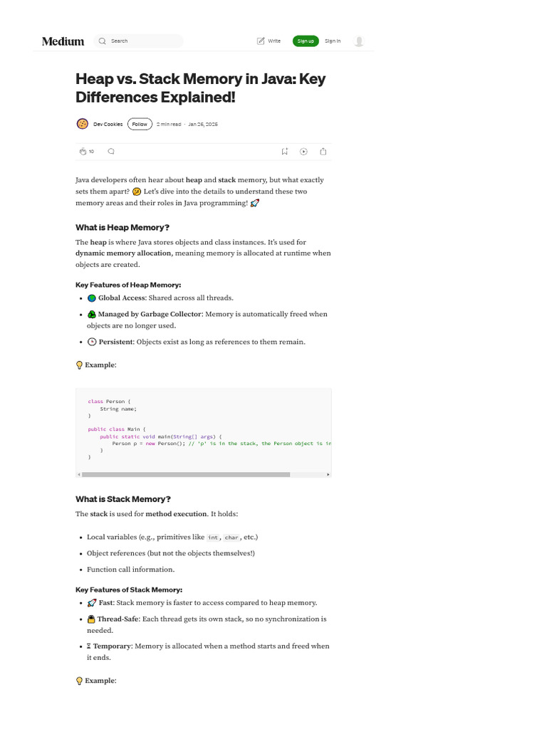 Devcookies Medium Com Heap Vs Stack Memory in Java Key Differences Explained ... | PDF | Java ...