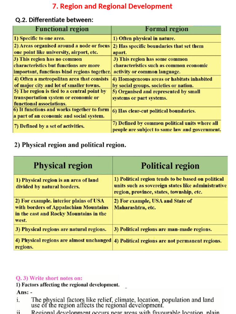 7 Region and Regional Develpment Exercise | PDF