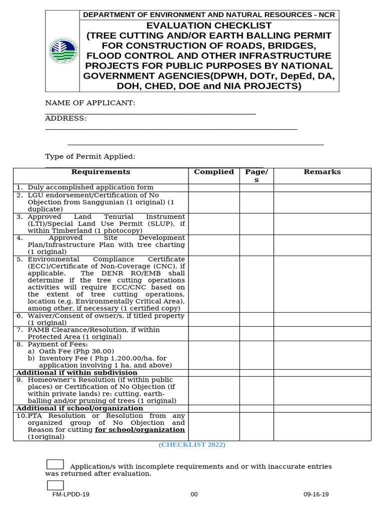 Earth Balling Permit Evaluation Checklist | PDF