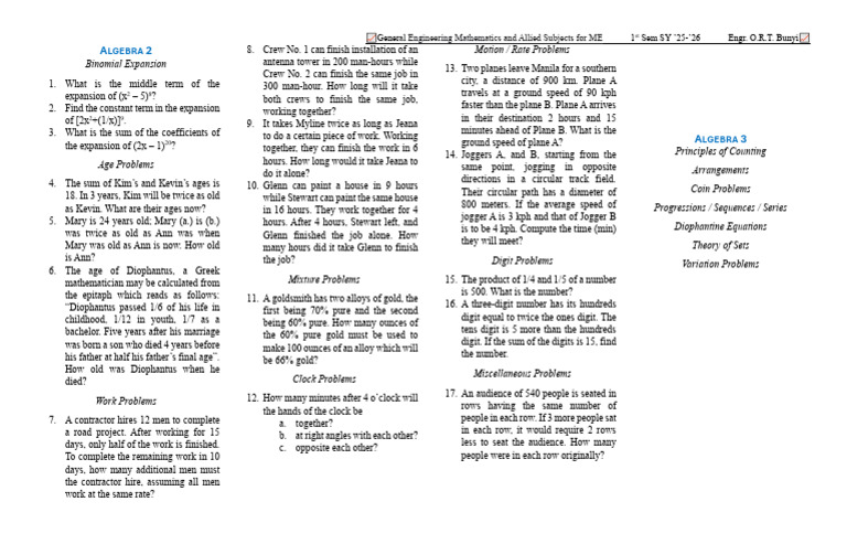 SampleSet 2 - Algebra 2 | PDF | Mathematics