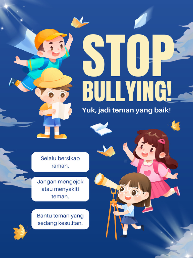 Biru Dan Putih Ilustrasi Ajakan Untuk Stop Perundungan Poster ...