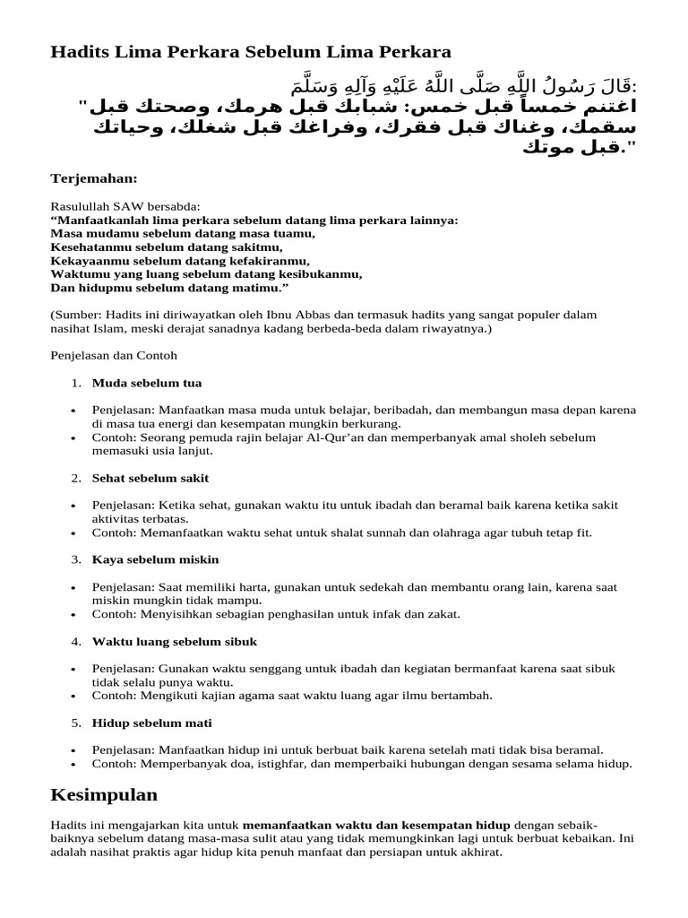 Lima Nasihat Berharga dalam Hadits | PDF