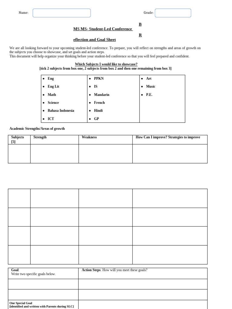 Student-Led Conference Reflection Guide | PDF