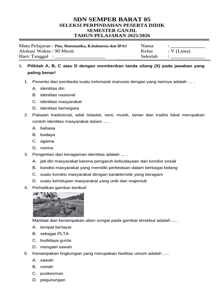 Seleksi Perpindahan Peserta Didik Kelas V | PDF