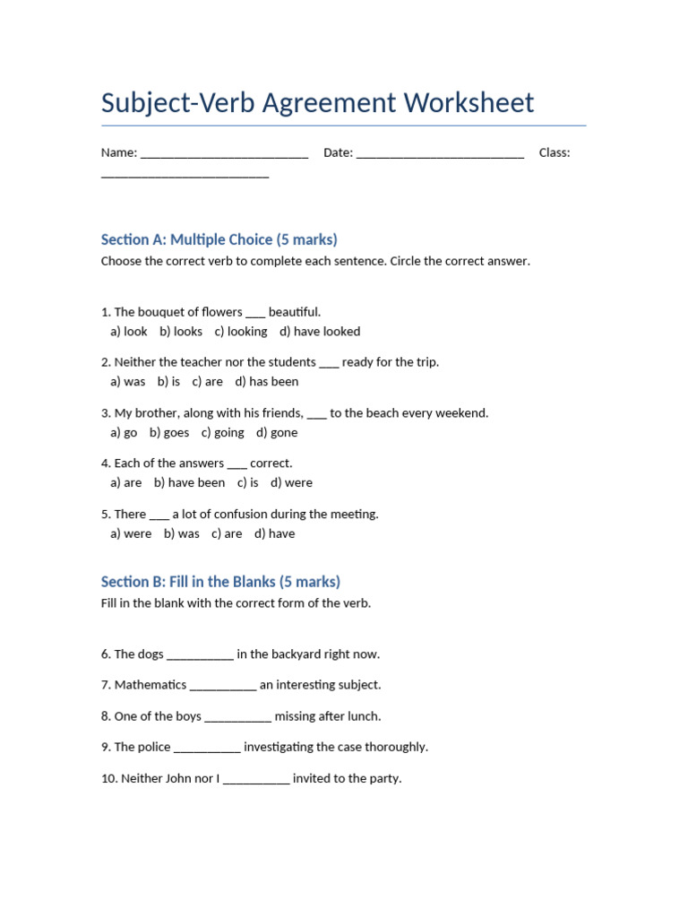 Subject-Verb Agreement Practice | PDF