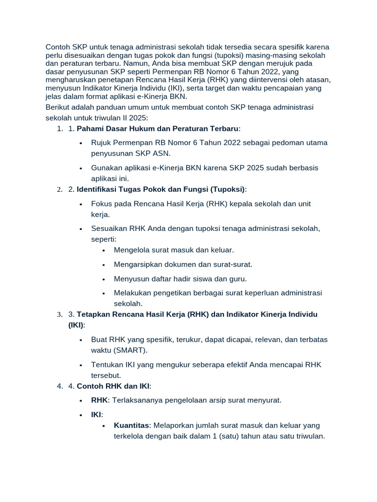 Contoh SKP Tenaga Administrasi Sekolah | PDF