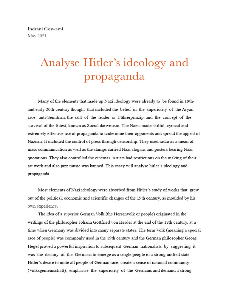 Analyzing Hitler's Ideology and Propaganda | PDF | Nazism | Nazi Germany