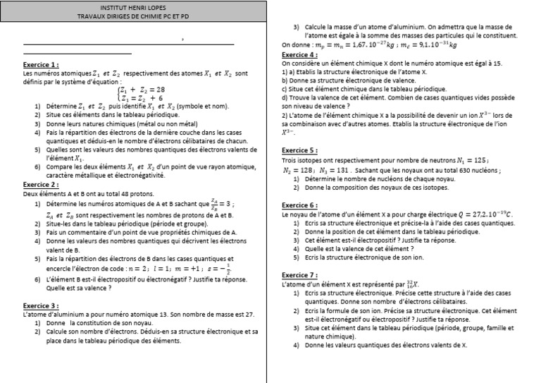Structure électronique et classification atomique | PDF | Atomes ...