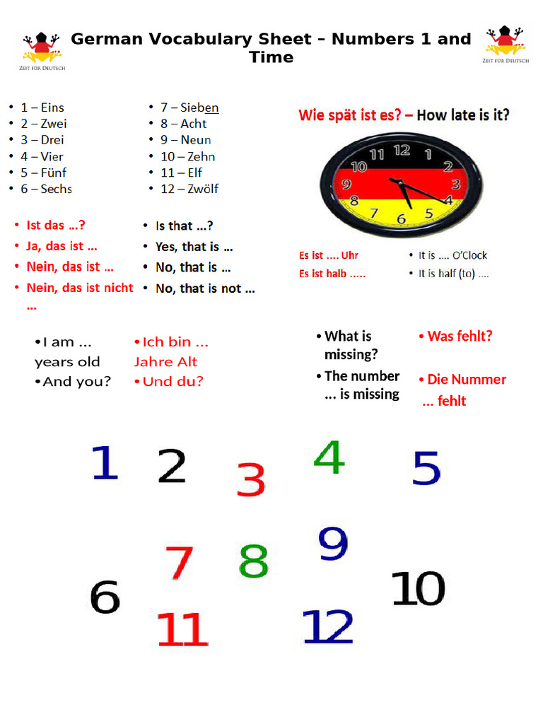 Vocabulary Sheet Numbers 1 4 | PDF