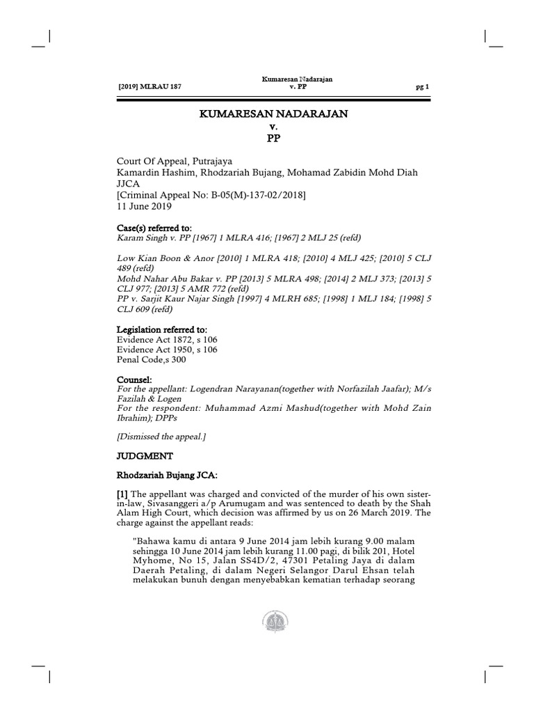 Appeal Dismissed: Kumaresan v. PP | PDF | Burden Of Proof (Law ...