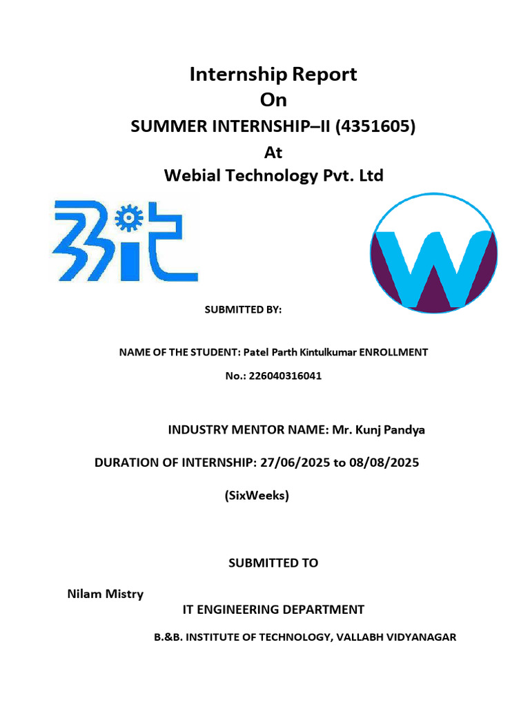 Summer Internship Report on AI & ML | PDF | Machine Learning ...