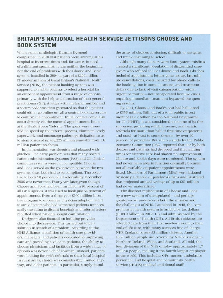 Case Study - Information Systems Failure at The NHS | PDF