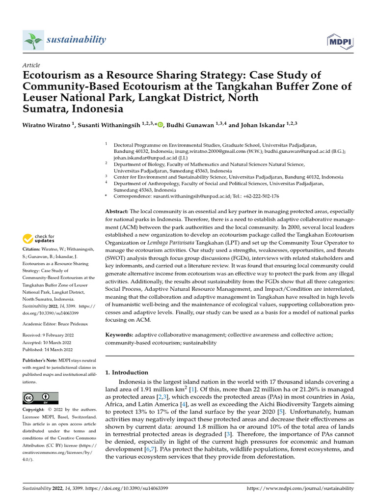 Ecotourism As A Resource Sharing Strategy Case Stu | PDF