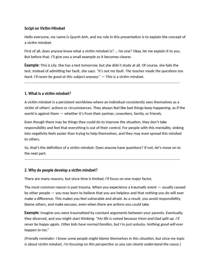 Understanding Victim Mindset | PDF | Mindset | Psychological Trauma