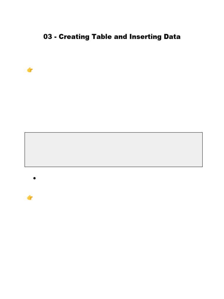 Creating Table and Inserting Data | PDF | Databases | Computer Science
