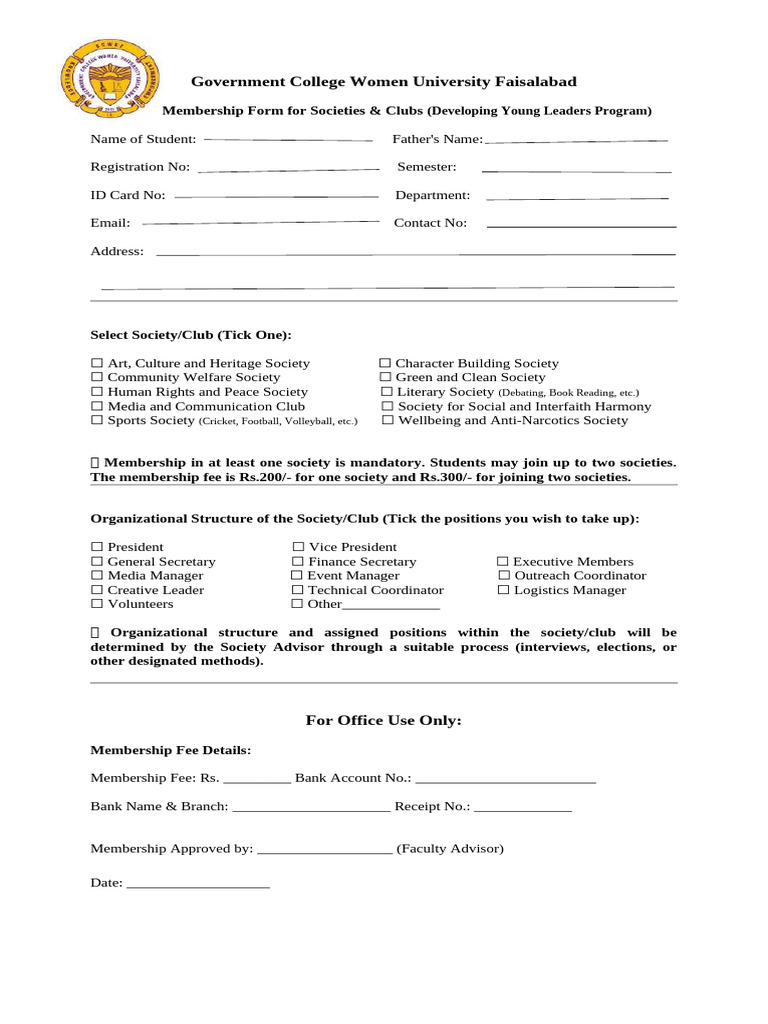 Membership Form for University Societies | PDF