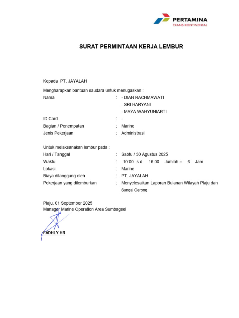 Form Lembur | PDF