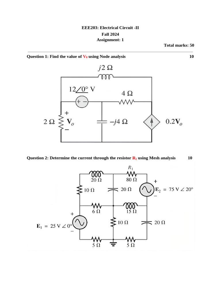 Electrical Circuit II Assignment Fall 2024 | PDF