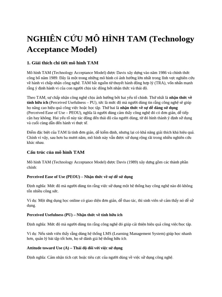 NGHIÊN C U MÔ HÌNH TAM (Technology Acceptance Model) | PDF
