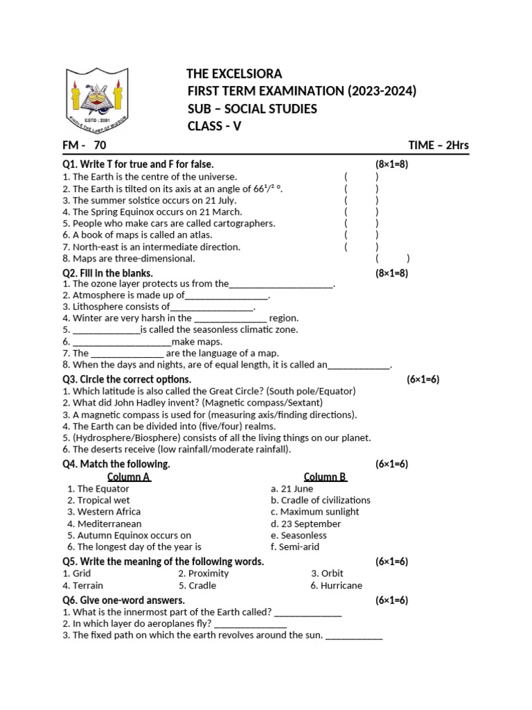 S.ST (Class V) | PDF | Earth | Equator