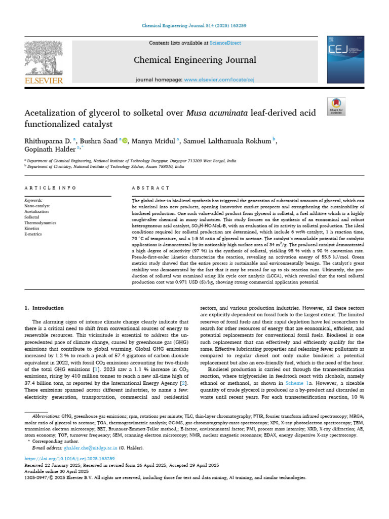 Glycerol Acetalization to Solketal Catalyst | PDF | Catalysis | Biodiesel