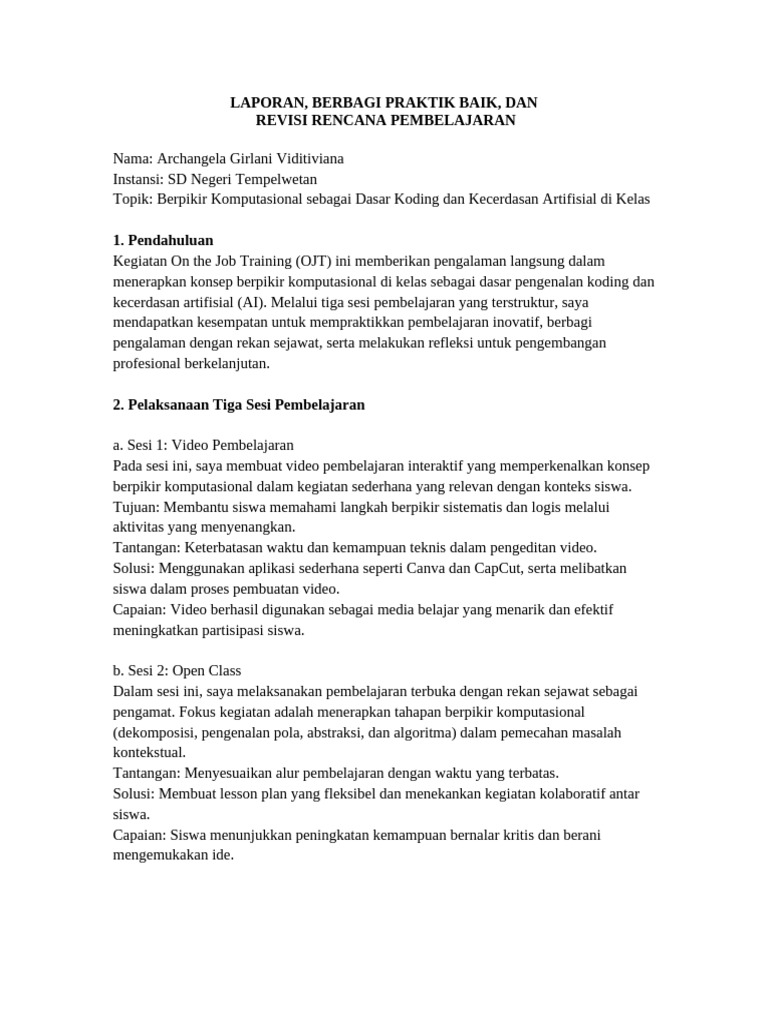 Laporan Praktik Baik dan Revisi RPP | PDF